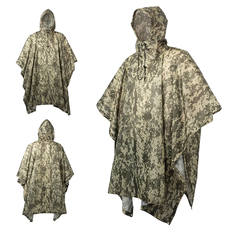 Camo-PonchoOutdoor-Hooded-Breathable-Rainwear-Army-Tactical-Raincoat-Camping-Hiking-Hunting ...