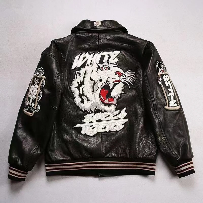 Tiger Embroidered Jacket Mens | Sheep Leather Flight Coat | Tiger ...