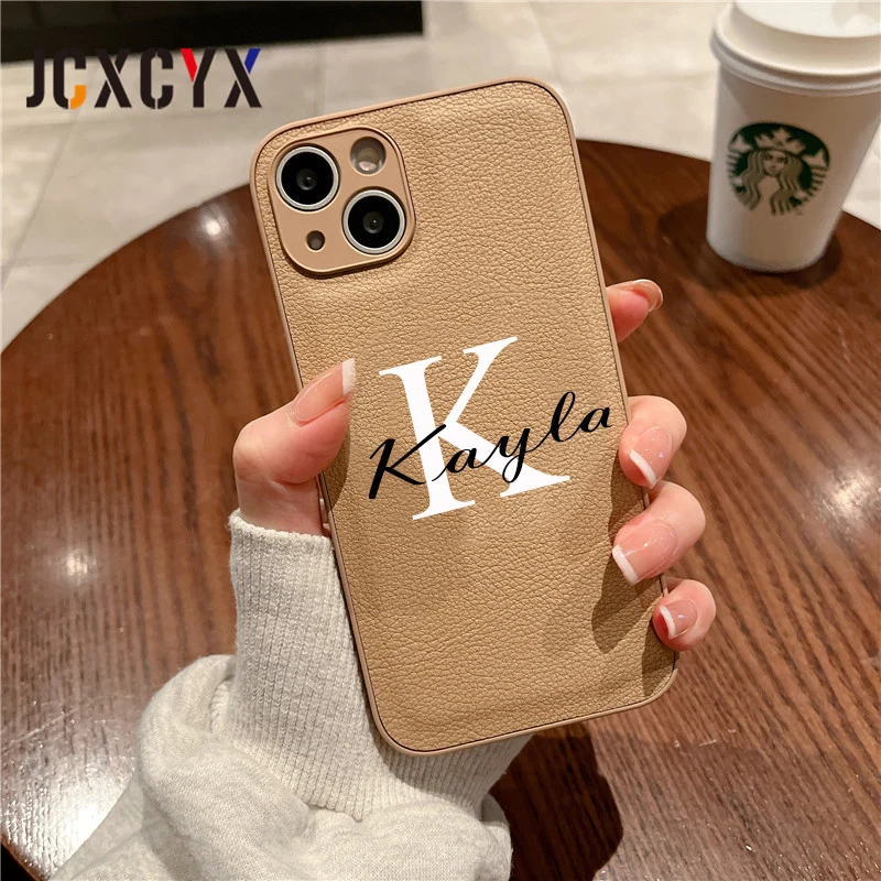 Cute Customized Name Leather Soft Case For Iphone 14 13 12 11 Pro Max X