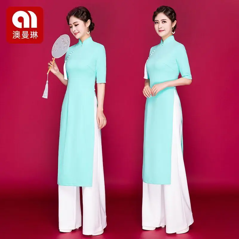 Catwalk cheongsam long dress improved Vietnam Audrey Ao Dai qipao ...