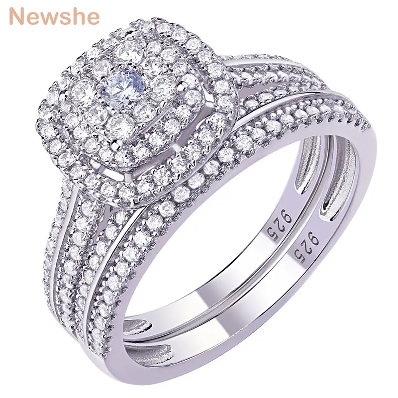 Newshe 2pcs Wedding Rings For Women Solid 925 Sterling Silver ...