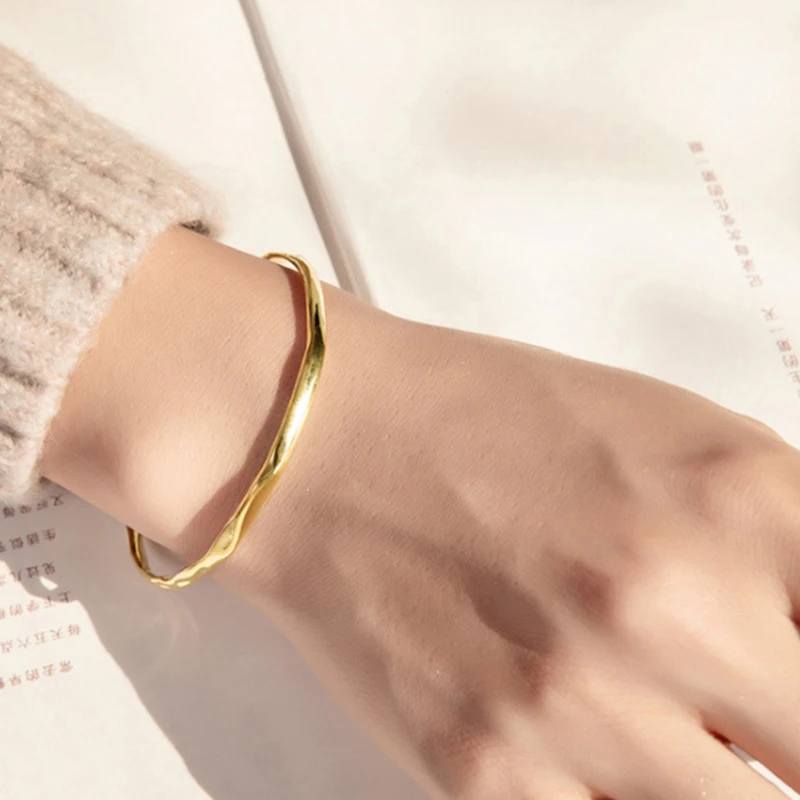 INS-18K-Gold-Plated-Titanium-Steel-Irregular-Smooth-Basic-Cuff-Bangle-Bracelet-for-Women ...