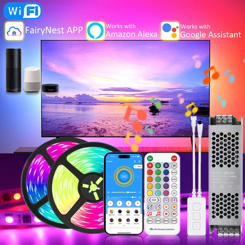 WS2811 RGBIC LED Pixel Light Strips 24V 5M 10M 15M 20M Smart Wifi Alexa ...