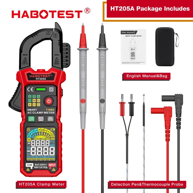 HABOTEST Digital Clamp Meter Multimeter Auto Range True RMS NCV DC AC ...