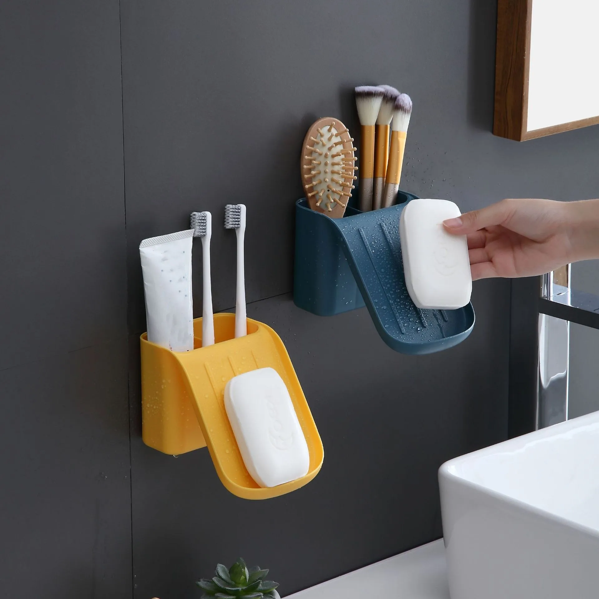 Wall-mounted-Soap-Box-Drain-Toothbrush-Toothpaste-Holder-Bathroom ...