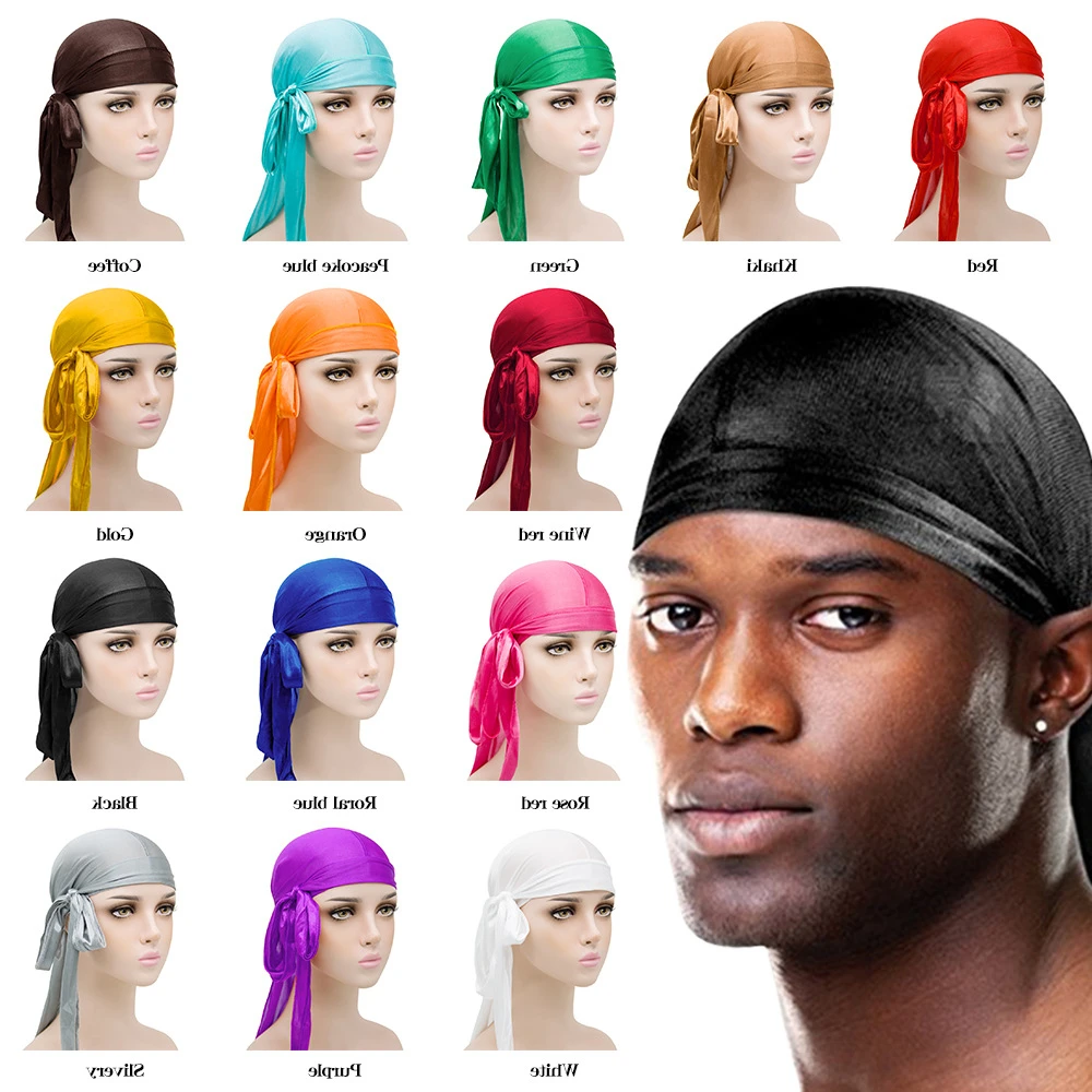 Herren seidige Durags Bandanas Turban Hut Perücken Doo Satin Durag ...