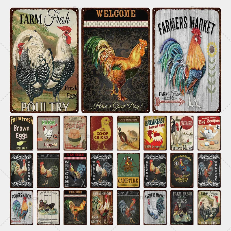 Farm Chicken Metal Plate Sign Farm Fresh Egg Vintage Henhouse Decor Tin ...