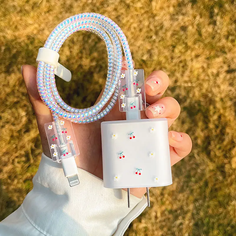 For-iphone-20W-US-Charger-Protection-Cover-Cute-Cherry-USB-Cable-Winder ...