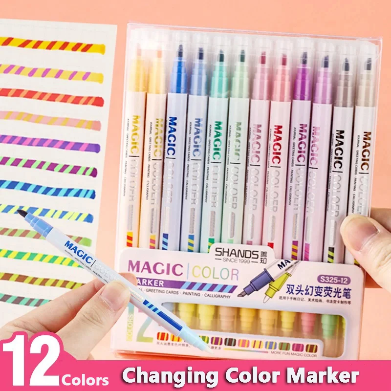 6-12Pcs-Double-head-Magic-Color-Changing-Marker-Pen-Fluorescent-Marker ...