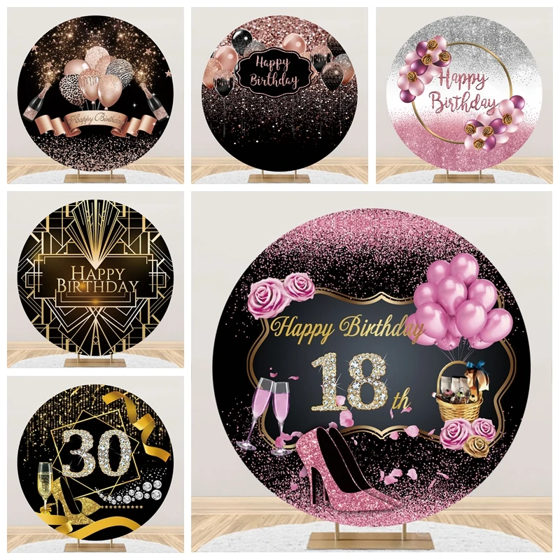 Adult-Happy-Birthday-Round-Backdrop-Cover-White-Gold-Glitter-Balloons ...