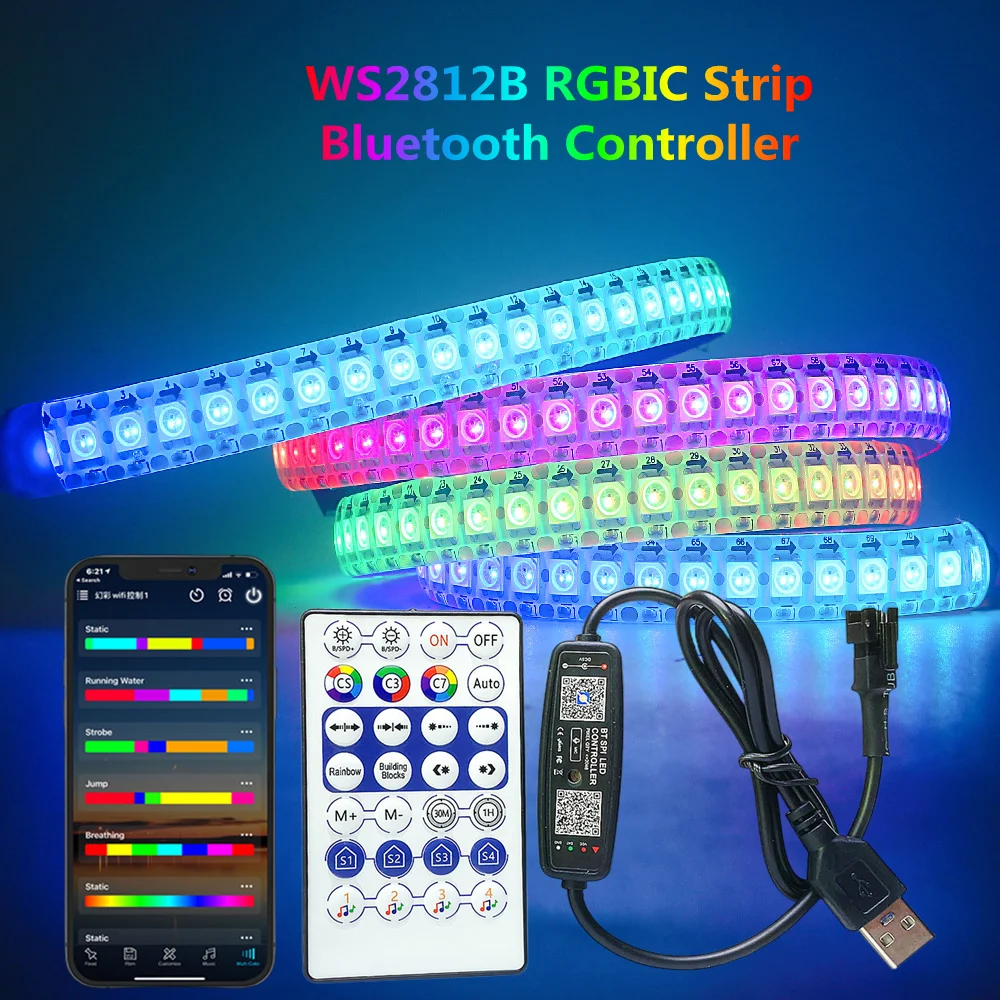 WS2812B-LED-Strip-Lights-1M-5M-WS2812-USB-5050-RGB-Bluetooth-Infrared-Remote-Control-Luces ...
