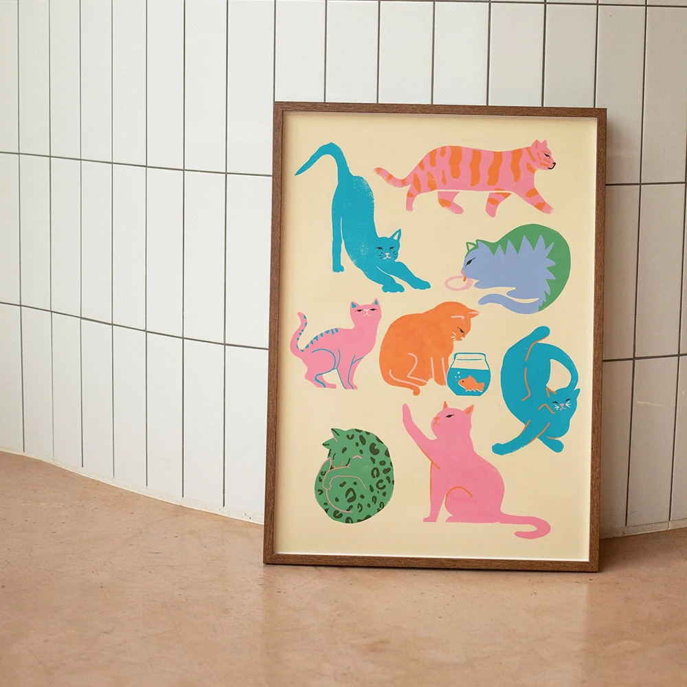 Colorful-Retro-Cat-Moods-Wall-Art-Canvas-Painting-Nordic-Poster-And ...