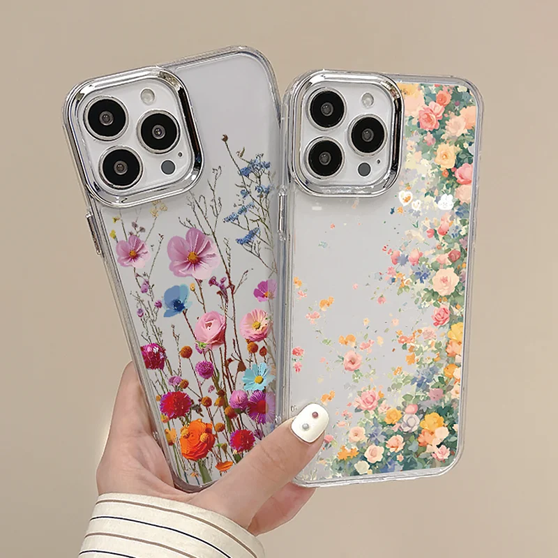 Romantic-Flowers-Luxury-Plating-Lens-Frame-Phone-Case-For-iPhone-16-15 ...