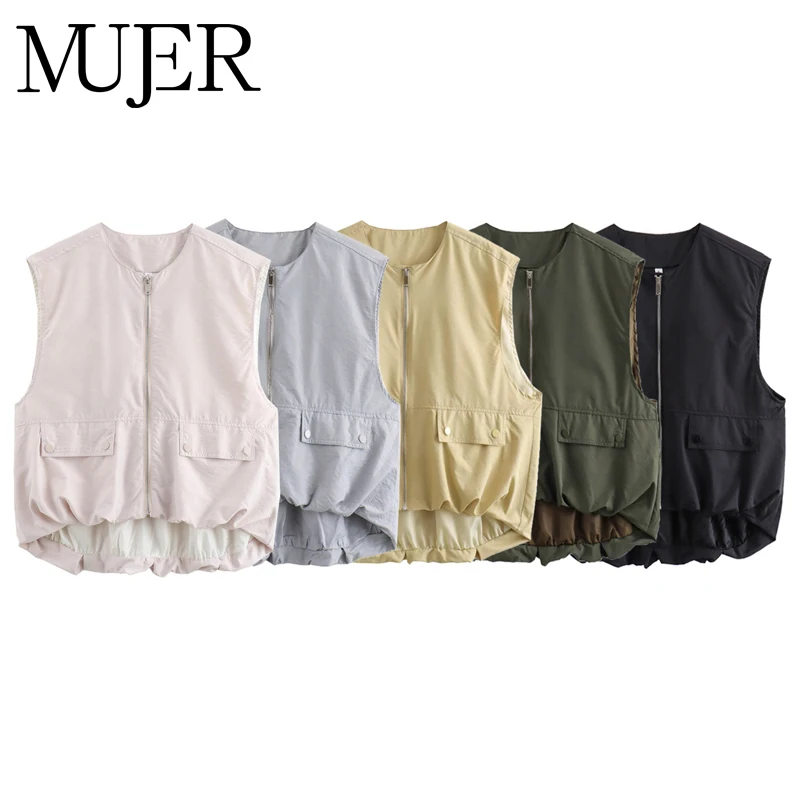 MUJER Ruched Cropped Vests for Women Oversized Sleeveless Vest Woman ...
