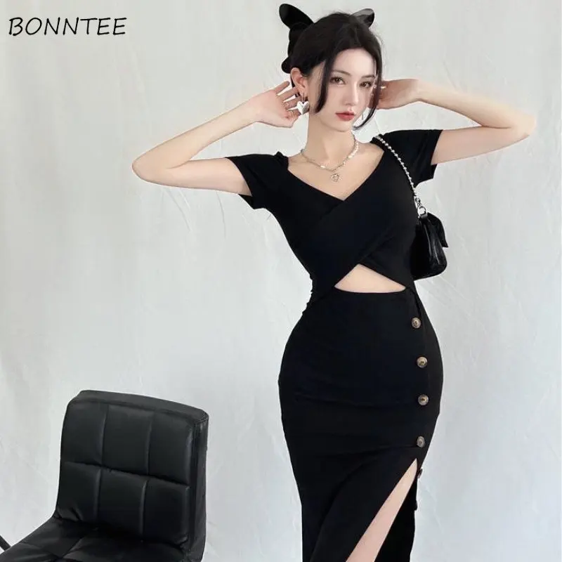 Dresses-Women-Side-Slit-Design-Sexy-Simple-Hollow-Out-Elegant ...