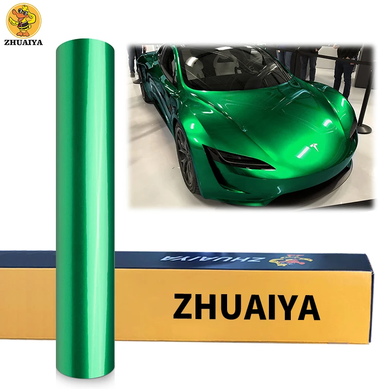 ZHUAIYA 1.52x18M Green Gloss Metallic Glossy Vinyl Wrap Auto Car ...