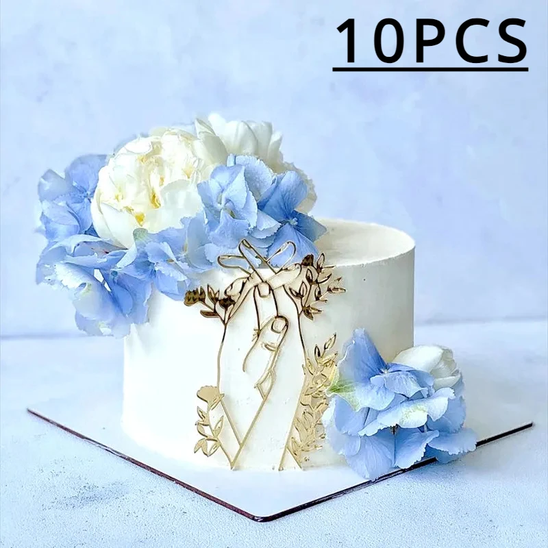 10pcs-Gold-Acrylic-Minimalist-Art-Lover-Couple-Hands-Cake-Topper-Happy ...
