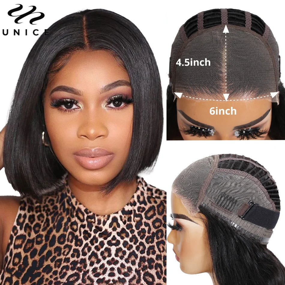 UNice Hair 6x4.5 Pre cut Lace Closure Wig Human Hair Bob Wig Wear Go Glueless Wig with ...