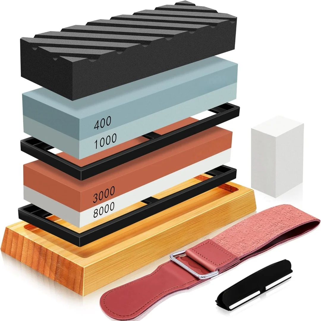 Knife Sharpening Stone Set, Professional Whetstone 4 Side Grit 400/1000 ...