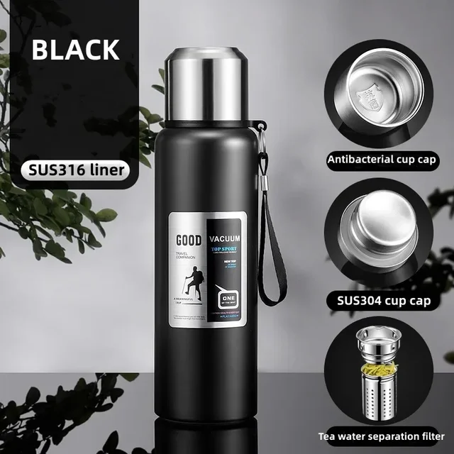 316 스테인리스 스틸 물병 보온병 컵 뚜껑 컵, 대용량 디지털 휴대용 텀블러 커피 진공 플라스크, 0.5-2L