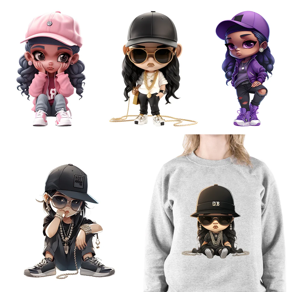 Cool-Little-Girl-Decals-Cartoon-Girls-With-Hats-Iron-On-DTF-Transfer ...