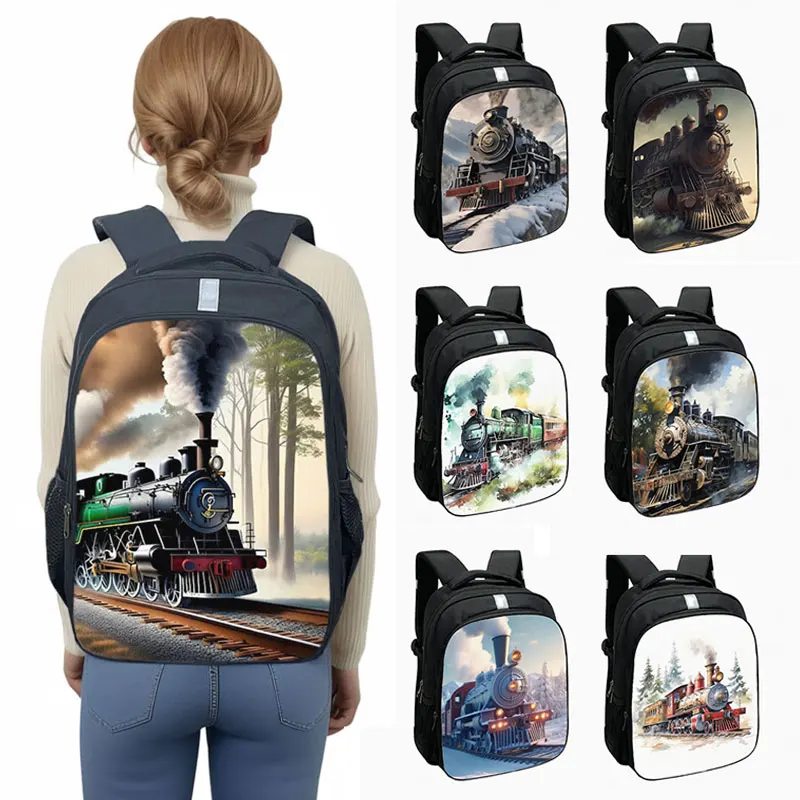 Cool-Steam-Locomotive-Backpack-Train-Pattern-Children-School-Bags-for ...