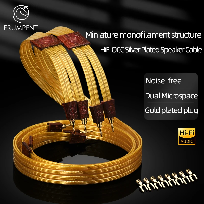 Hi-end-Gold-Ribbon-Series-One-Pair-HiFi-Speaker-Audio-Cable-OCC-Silver ...