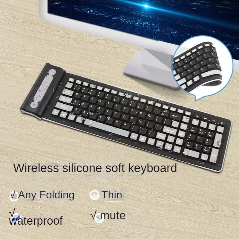 Teclado inalámbrico de silicona plegable de 2,4G, teclado impermeable ...