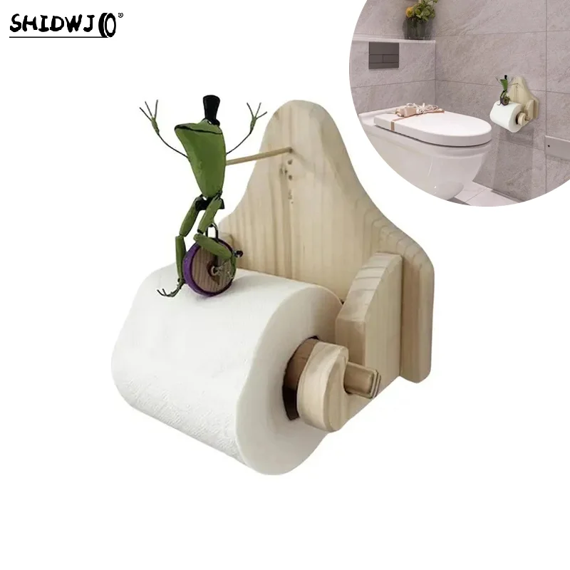 Car-Creative-Frog-Riding-Bicycle-Toilet-Paper-Holder-Wooden-Tissue-Roll ...