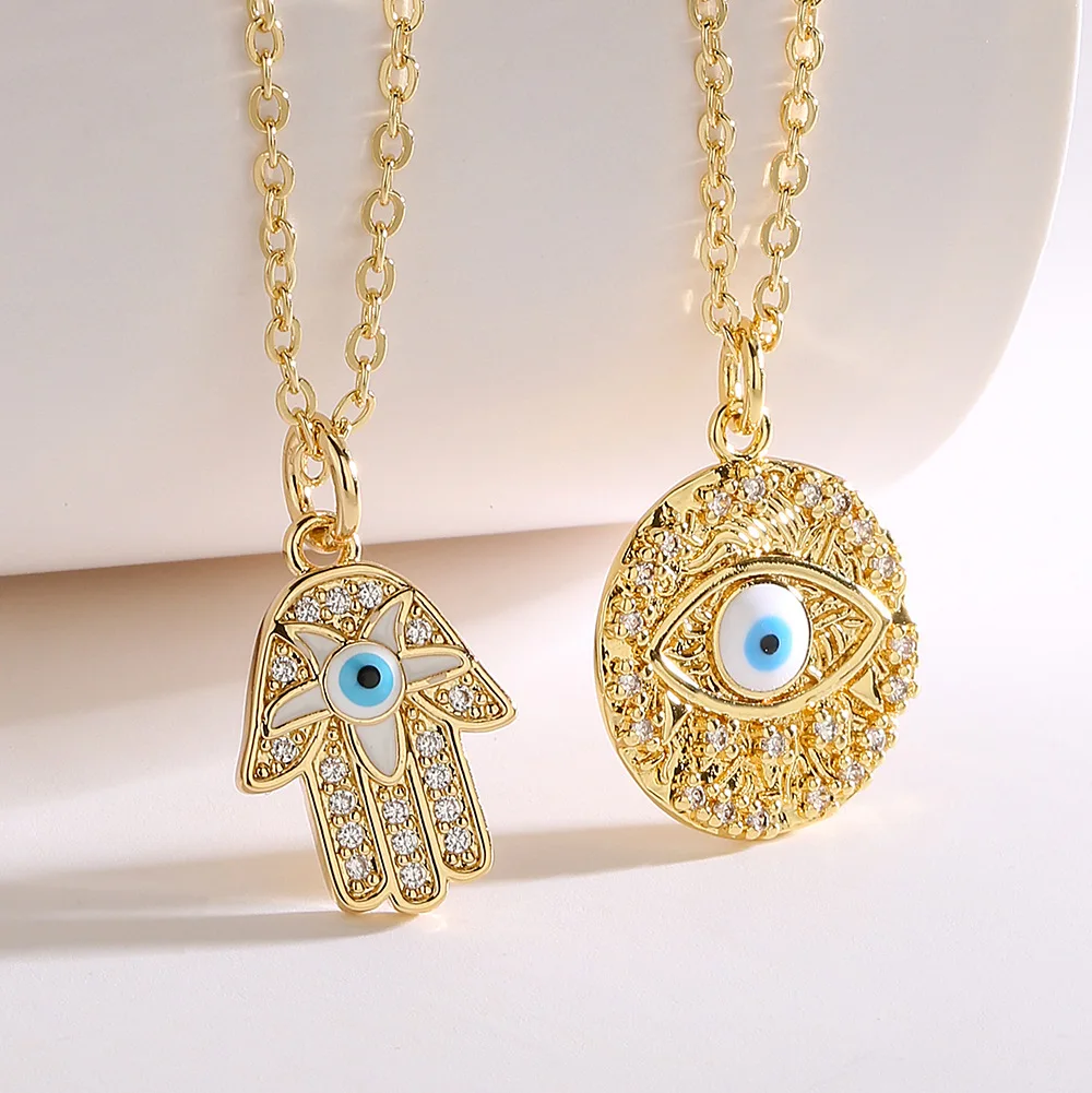 Good Quality Blue Evil Eye Women Necklaces, Gold Color Stainless Steel ...
