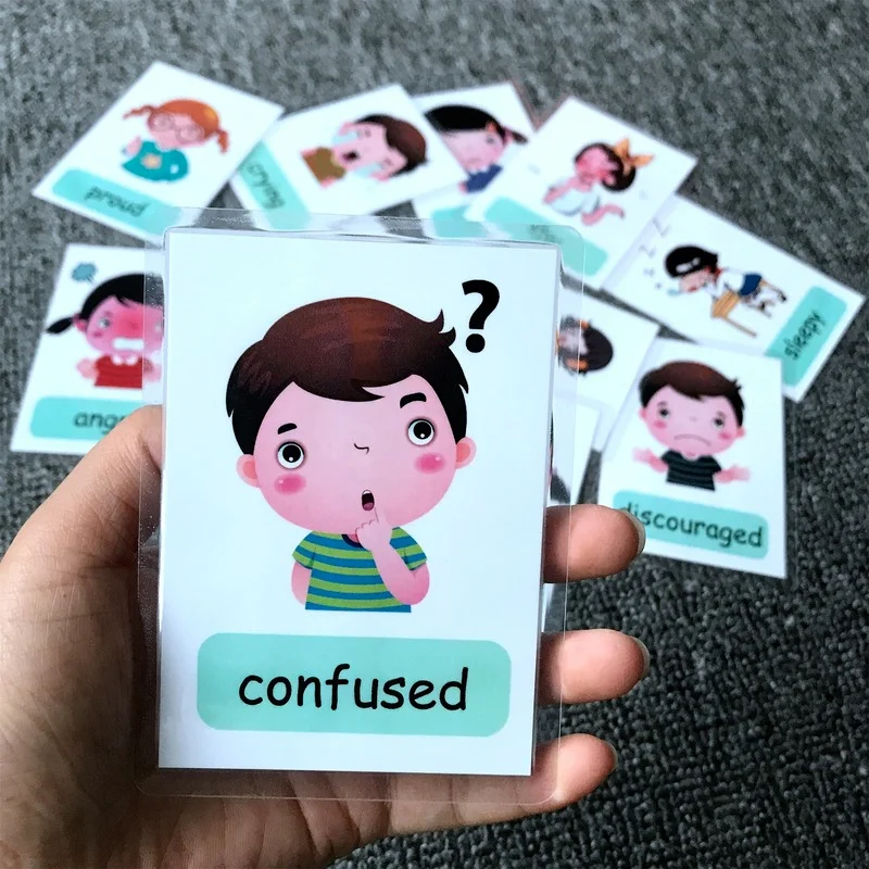 12pcs 몬테소리 아기 감정 학습 단어 카드 만화 영어 감정 플래시 카드 어린이 재미 있은 메모리 운동 게임표현 And 이모션