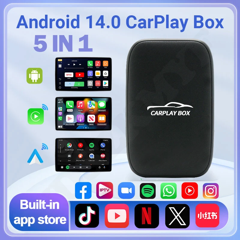 5 en 1 Carplay AI Box Universal Android 14 inalámbrico Carplay Android ...