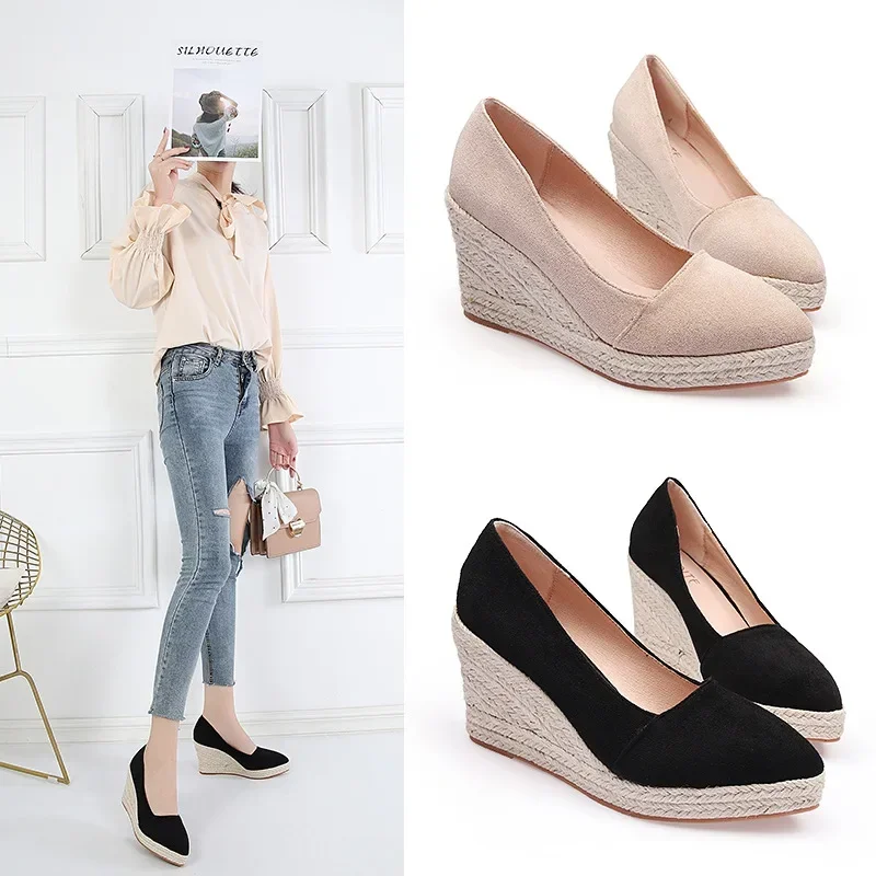 Spring-Autumn-New-Slope-Heel-Female-Single-Shoes-Shallow-Mouth-Pointed ...