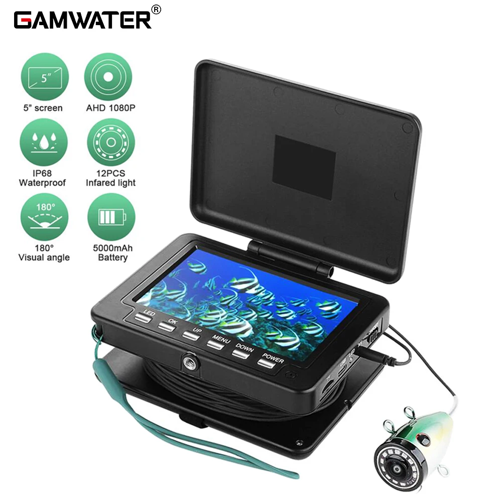5''DVR AHD 1080P Fish Finder IPS Underwater Fishing Camera 12pcs IR ...