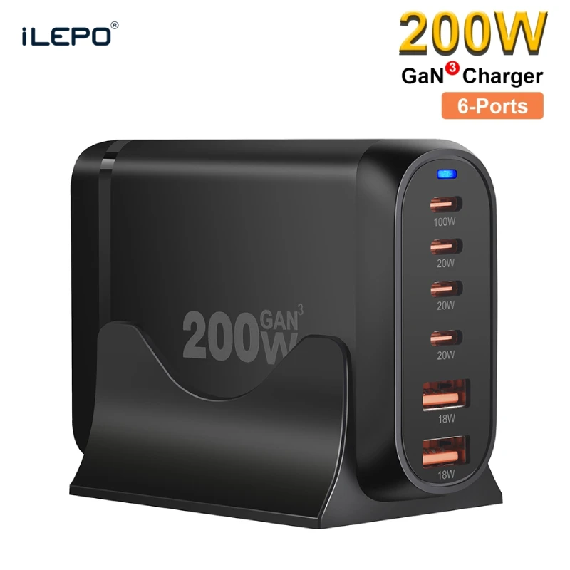 200W-GaN-Desktop-charger-6-port-USB-Type-C-PD-Charger-Fast-Charge-3-0 ...