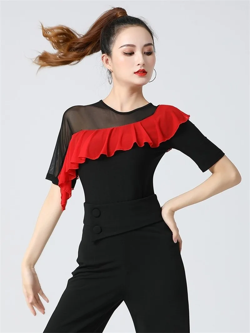 Standard Top WomenSolid Color Ballroom Latin Female Dance Latin Mesh ...