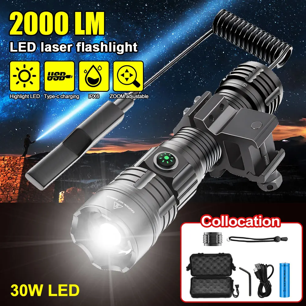 30W-2000lm-Professional-LED-White-Flashlight-for-Hunting-Tactical ...