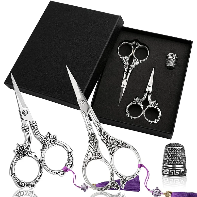 Silver-Embroidery-Scissors-Set-Sewing-Scissors-Stainless-Steel-Vintage ...