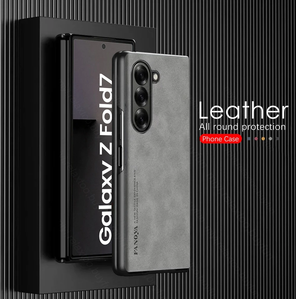For Samsung Galaxy Z Fold7 5G Case Luxury Vintage Lambskin Leather Back ...