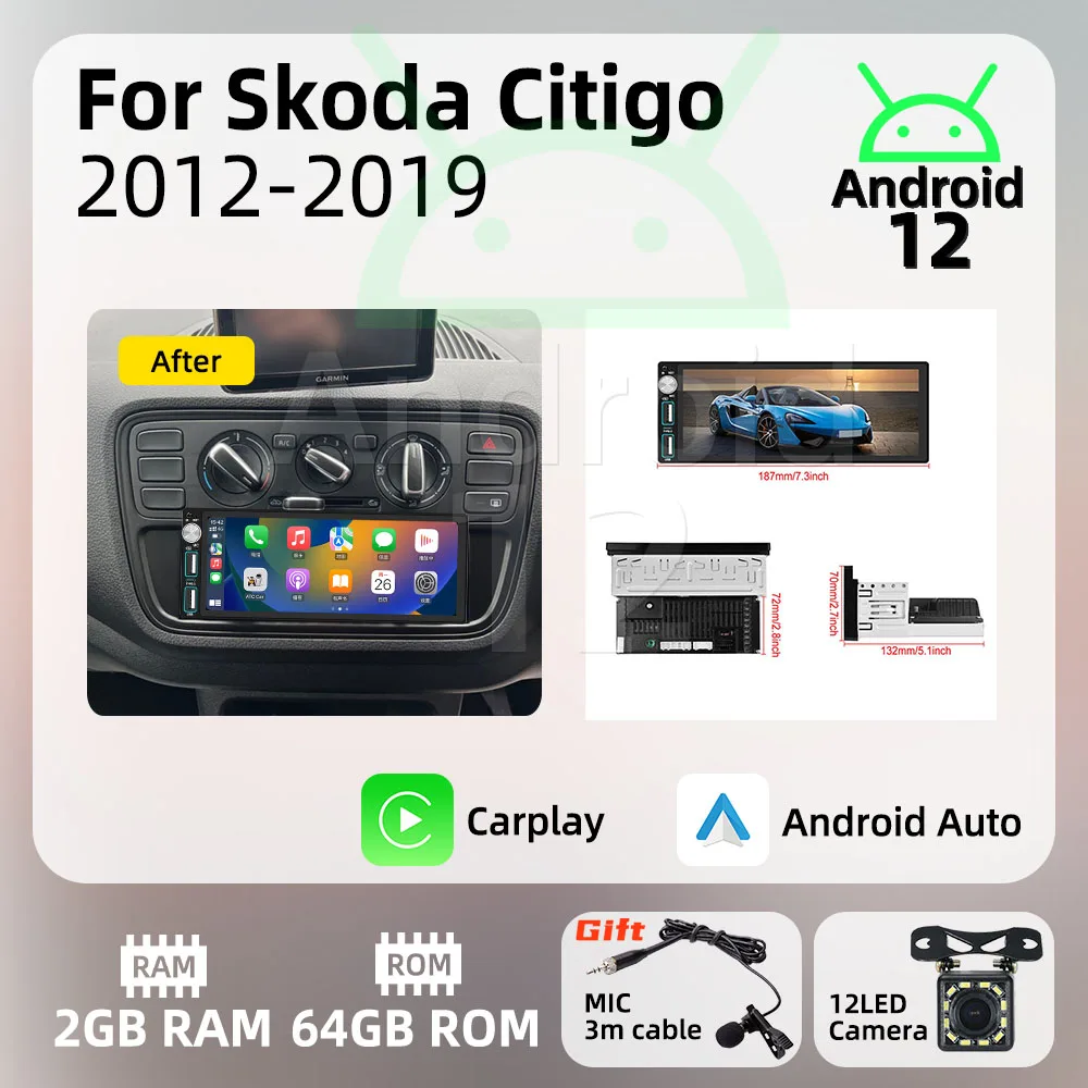 Carplay Autoradio 6.86" 1Din Radio Android Car Multimedia for Skoda ...