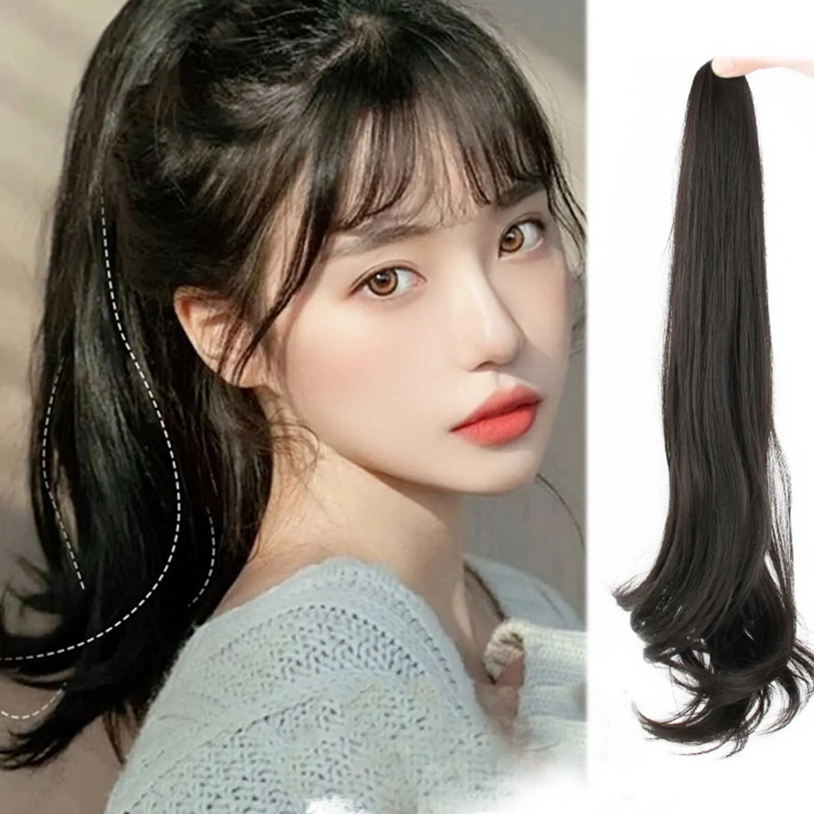 45CM-Black-Clip-Hair-Extensions-Ponytail-Long-Straight-Hair-Hair ...