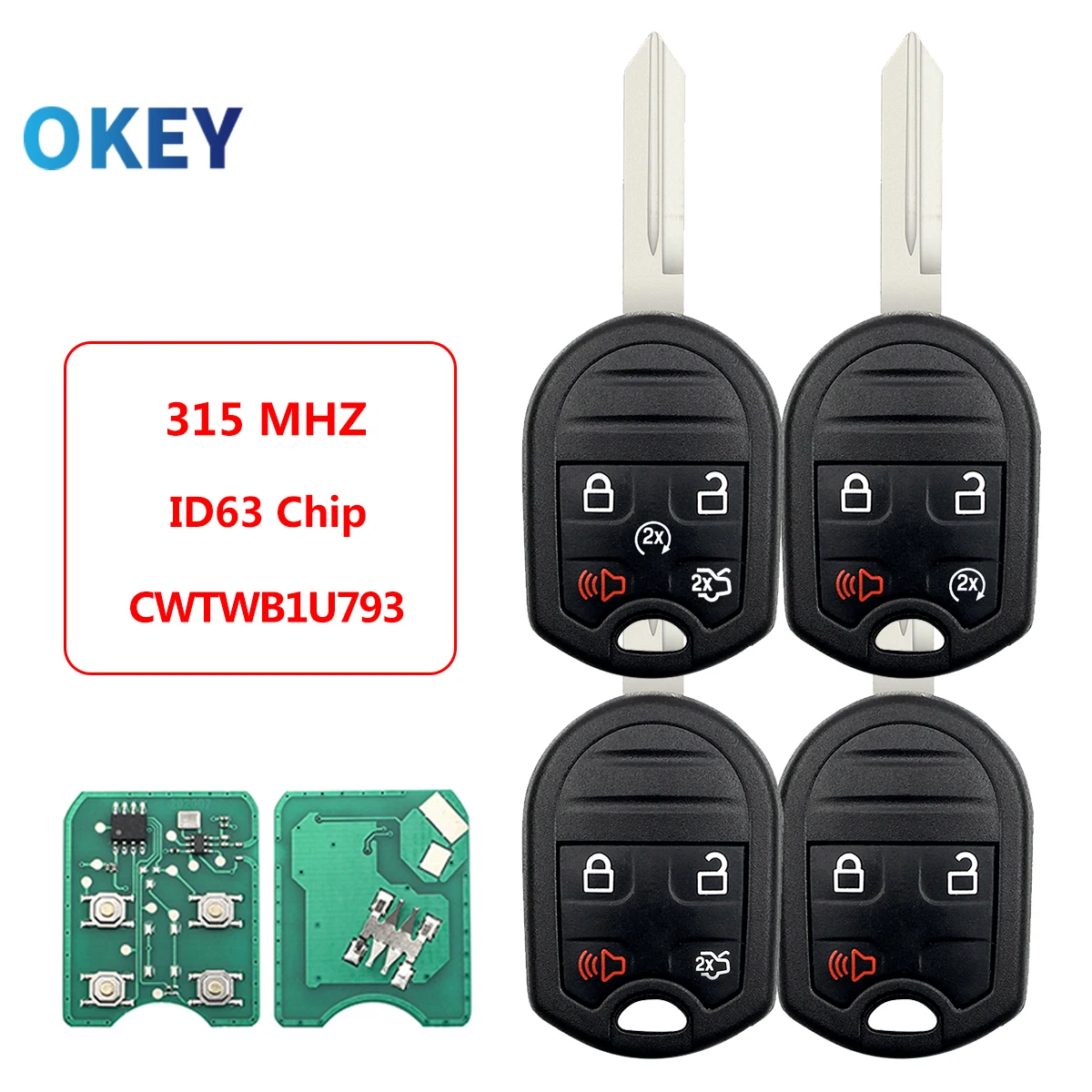 Okey-Remote-Car-Key-3-4-5-Button-315MHz-4D63-For-Ford-Edge-Escape ...