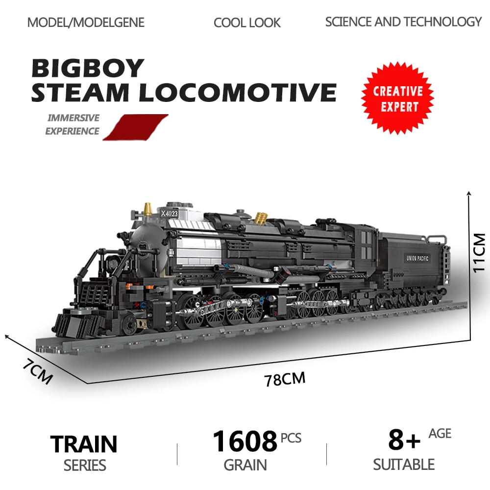 The Bigboy Steam Locomotive Train Building Blocks City Model Retro ...
