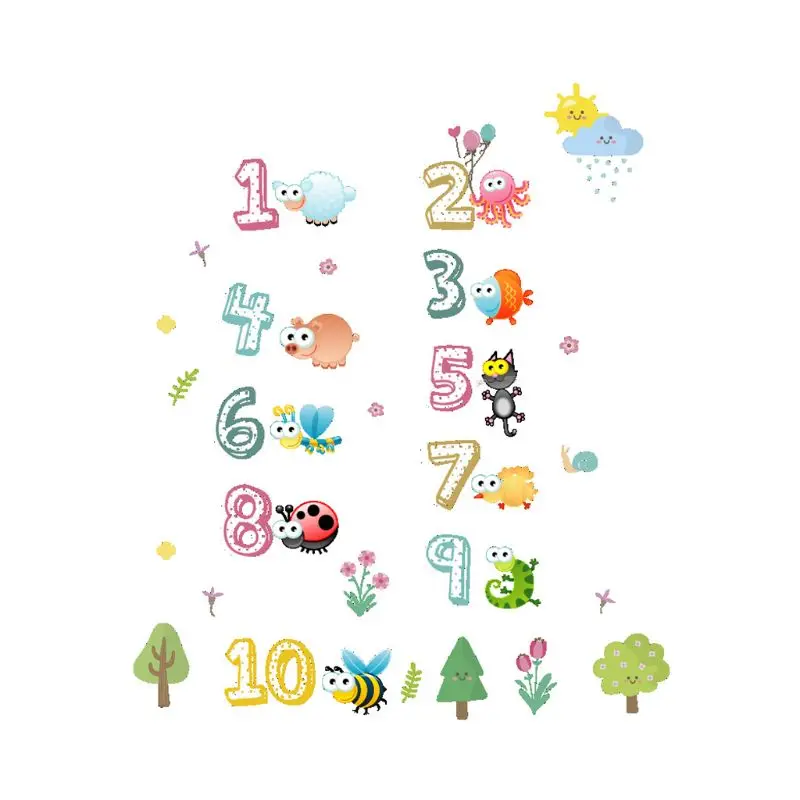 Cartoon-Animals-Number-Wall-Stickers-for-Kids-Room-Early-Learning ...