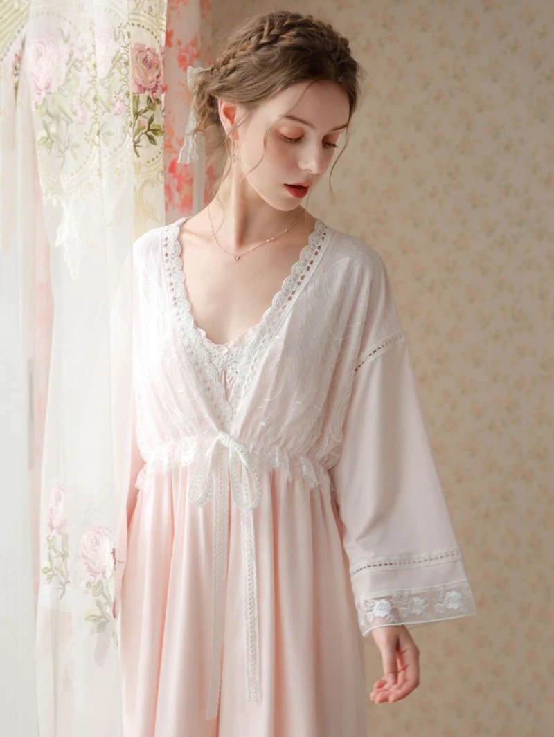 Women Fairy Cotton Retro Princess Nightgowns Robe Spring Autumn Cotton ...