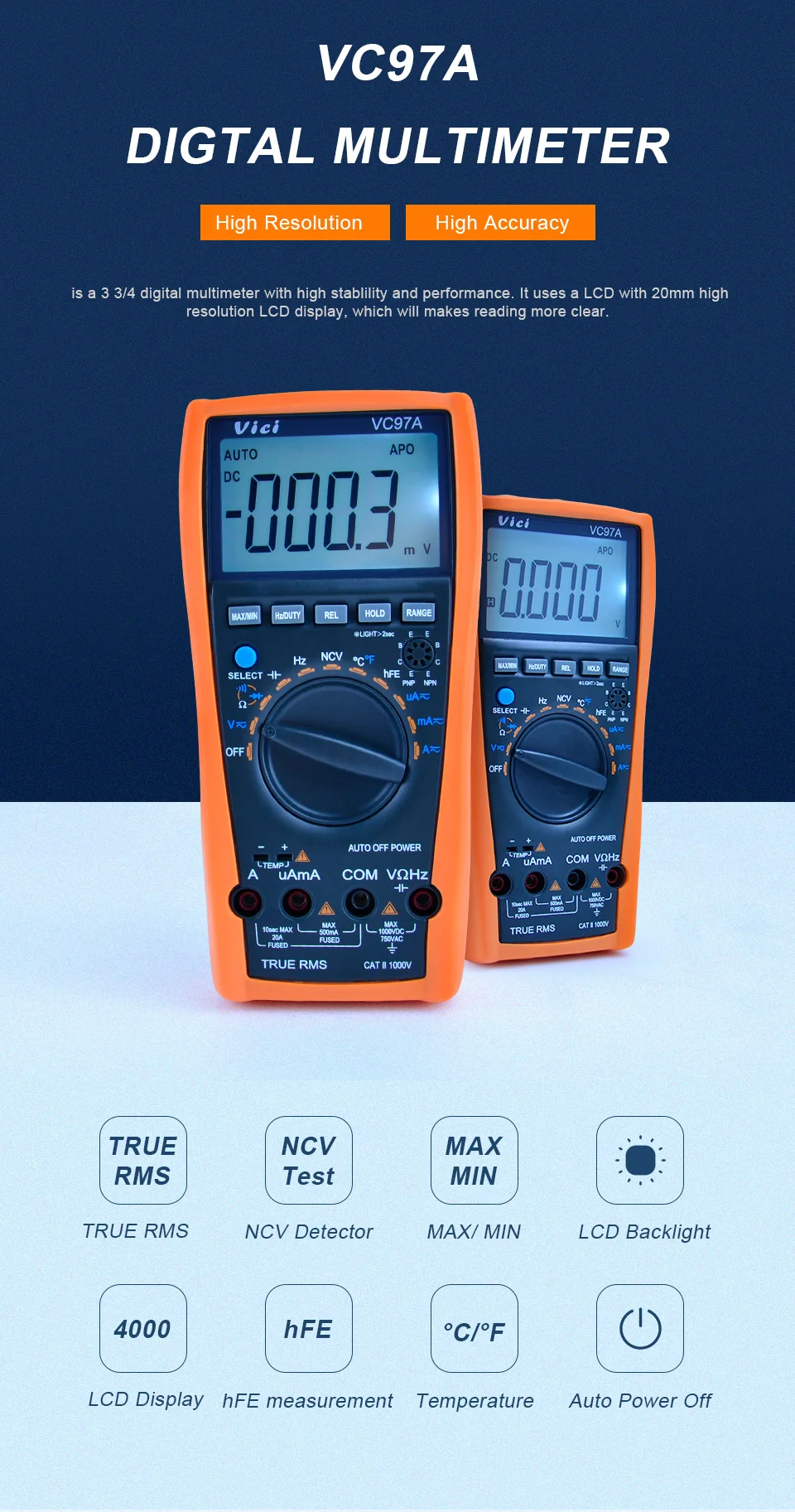 Multimetre,With color box--multimètre numérique VC97A, voltmètre ...