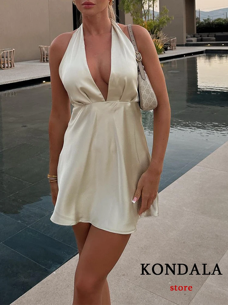Traf Mini Vestido De Cetim Monocrom Tico Para Mulheres Decote V Vestido