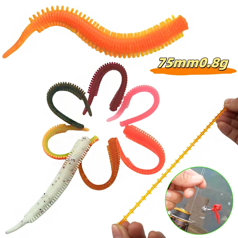 10Pcs 80mm 0.8g Simulation Sand Silkworm Fishing Lures Sea Earthworm ...