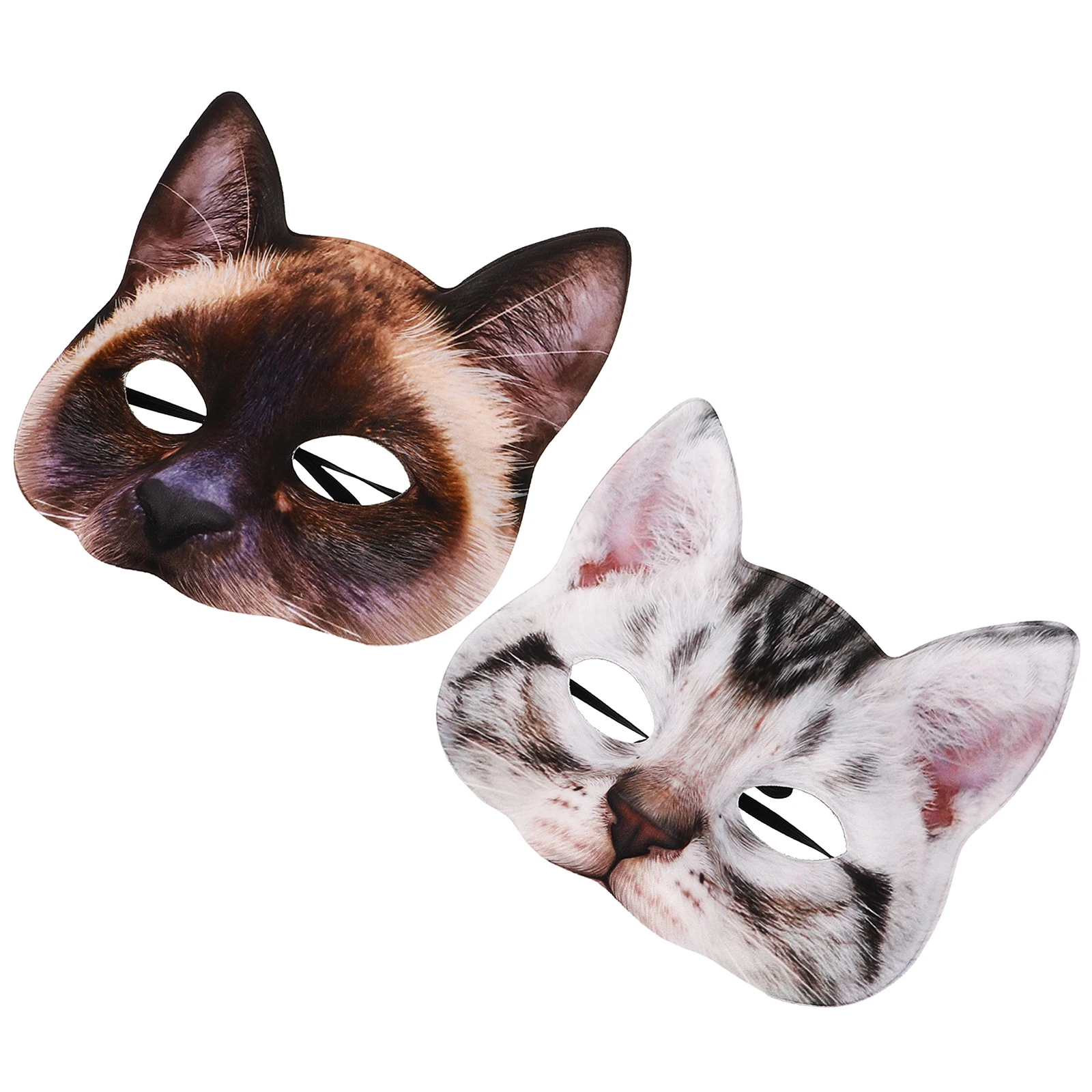 2pcs Cat Masks Furry Realistic Big Eyes Kids Adults Masquerade Carnival ...