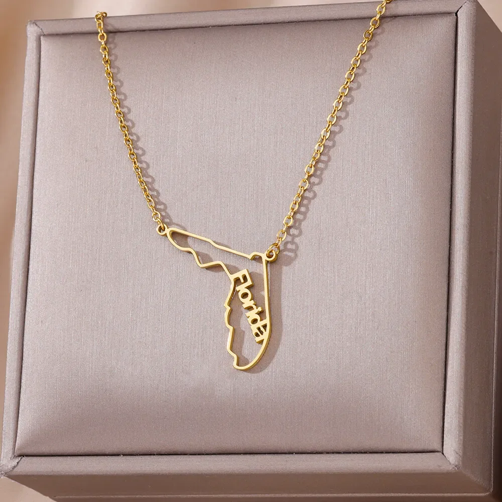 Stainless-Steel-Florida-Map-Necklace-for-Women-Gold-Color-American-US ...